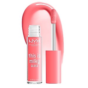 NYX PROFESSIONAL MAKEUP This Is Milky Gloss, Vegan Lip Gloss, 12 Hour Hydration - Moo-dy Peach (Sheer Coral)