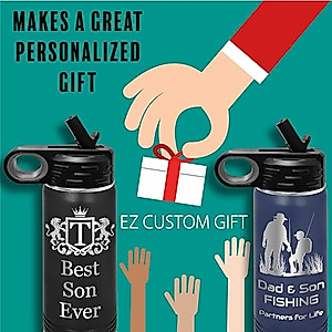 Personalized Kids Water Bottle 20oz with Flip-Top Lid and Straw, Stainless Steel Insulated Flask Kids Thermos with Engraved Name - Birthday, Kids, Men, Women Custom Gift (Black)