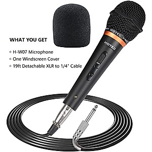 HOTEC Premium Vocal Dynamic Handheld Microphone with 19ft Detachable XLR Cable and ON/Off Switch (Metal Black) (H-W07)