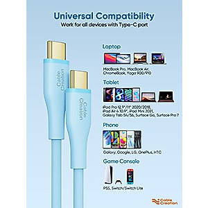 CableCreation USB C Charger Cable 6FT/60W, Soft Silicone USB C to USB C Cable, USB Type C to Type C Cable Fast Charging for Galaxy S22/S21, iPad Mini 6/Air 4, MacBook Pro/Air, Pixel, etc, Blue