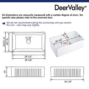 DeerValley Farmhouse Sink, 30" L x 18" W Single Bowl Farm Kitchen Sinks, White Farmhouse Kitchen Sink Apron Front Gloss Farm Sink Ceramic Drop in Apron Front Sink with Accessories