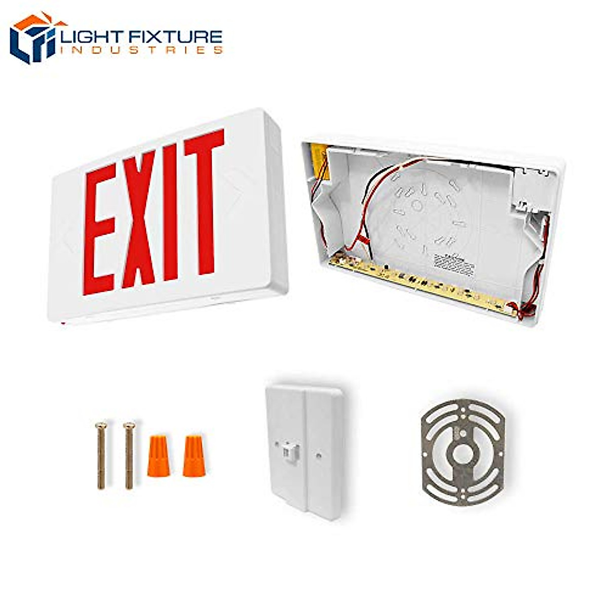 LFI Lights | Red Exit Sign | All LED | White Thermoplastic Housing | Hardwired with Battery Backup | Optional Double Face and Knock Out Arrows | UL Listed | Contractor Standard | (2 Pack) | LED-R