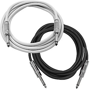 Seismic Audio - SASTSX-10White-1B1W - 2 Pack of 10 Foot 1/4 Inch TS Patch Cables 1 White and 1 Black - 10' Professional Audio Unbalanced 1/4" Patch Cords