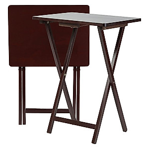PJ Wood Durable Versatile Lightweight Rectangular Collapsible Solid Wood Television Snack Tray Tables for Indoor Use, Espresso (2 Set)