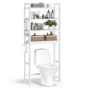 SONGMICS Over The Toilet Storage, 4-Tier Over Toilet Bathroom Organizer with Adjustable Shelf, Fit Most Toilets, Space-Saving, Easy Assembly, Cloud White UBTS041W01