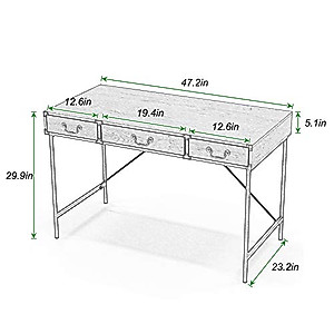 DlandHome Computer Desk with Drawers Mid Century Modern Desk, 47.2 Inch Vanity Desk with 2-Drawers, Office Desk with Drawers Writing Desk Study Table Makeup Tables Dresser Table