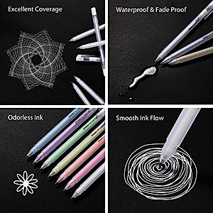 Ohuhu 20 Packs Gold Silver White Gel Ink Pen 10 Colors Fine Point White Pens for Highlighting on Markers Colored Pencils Watercolor Paintings Black Paper Drawing Coloring Adult Kids Artists