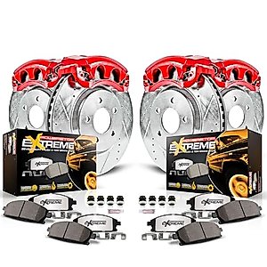 Power Stop Front and Rear KC1782-36 Z36 Truck & Tow Brake Pads and Drilled and Slotted Brake Rotors Brake Kit with Red Powder Coated Calipers For 2005 2006 Ford F250 F350