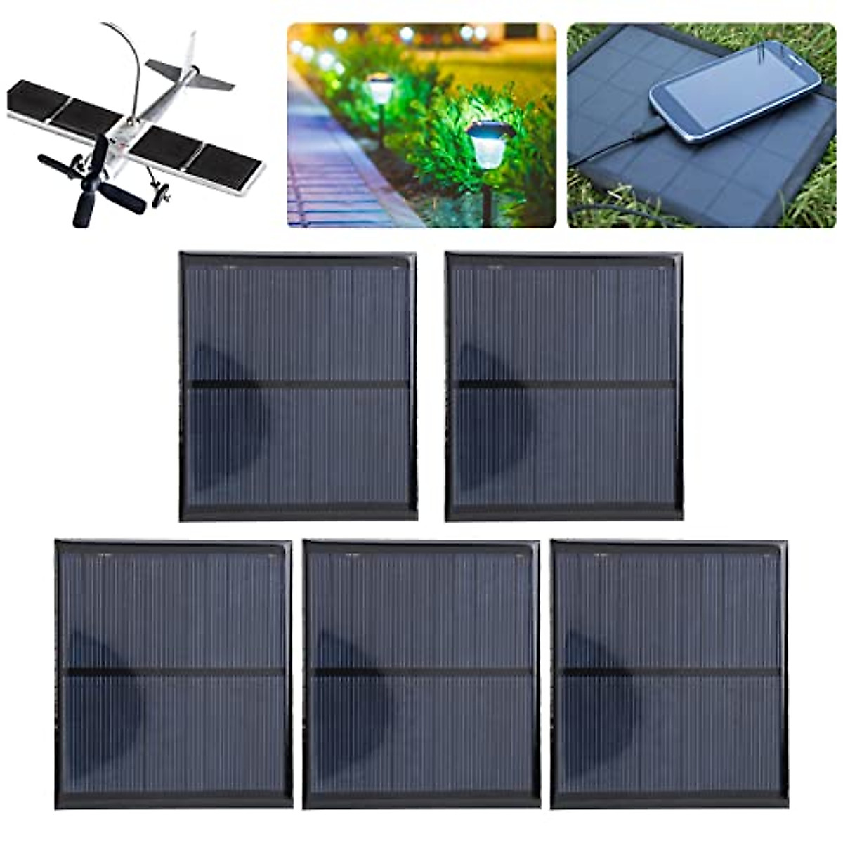 5Pcs Mini Solar Panel, DC 5.5V Solar Power Module 160mA Mini Solar Power Supply Board with 30CM Red and Black Wire