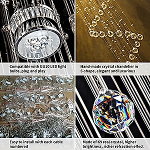 SEFINN FOUR Modern Crystal Chandelier Spiral Design 6 Light Crystal High Ceiling Pendant Light Chandelier for Living Room Hotel Stairs Foyer Entryway Height 87 inch Flush Mount Diameter 20 inch