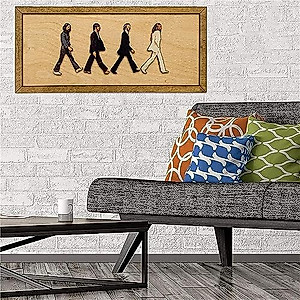 The Beatles Framed Abbey Road Portrait,Fine Beatles Wall Mural,Wood Framed Wall Art for Home Office Decor