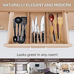 Large Kitchen Drawer Organizer - Expandable Bamboo Drawer Dividers (17" - 21.5") - Adjustable Separators for Kitchen, Clothes, Dresser, Bedroom, Bathroom, and Desk Drawers - 6-Pack