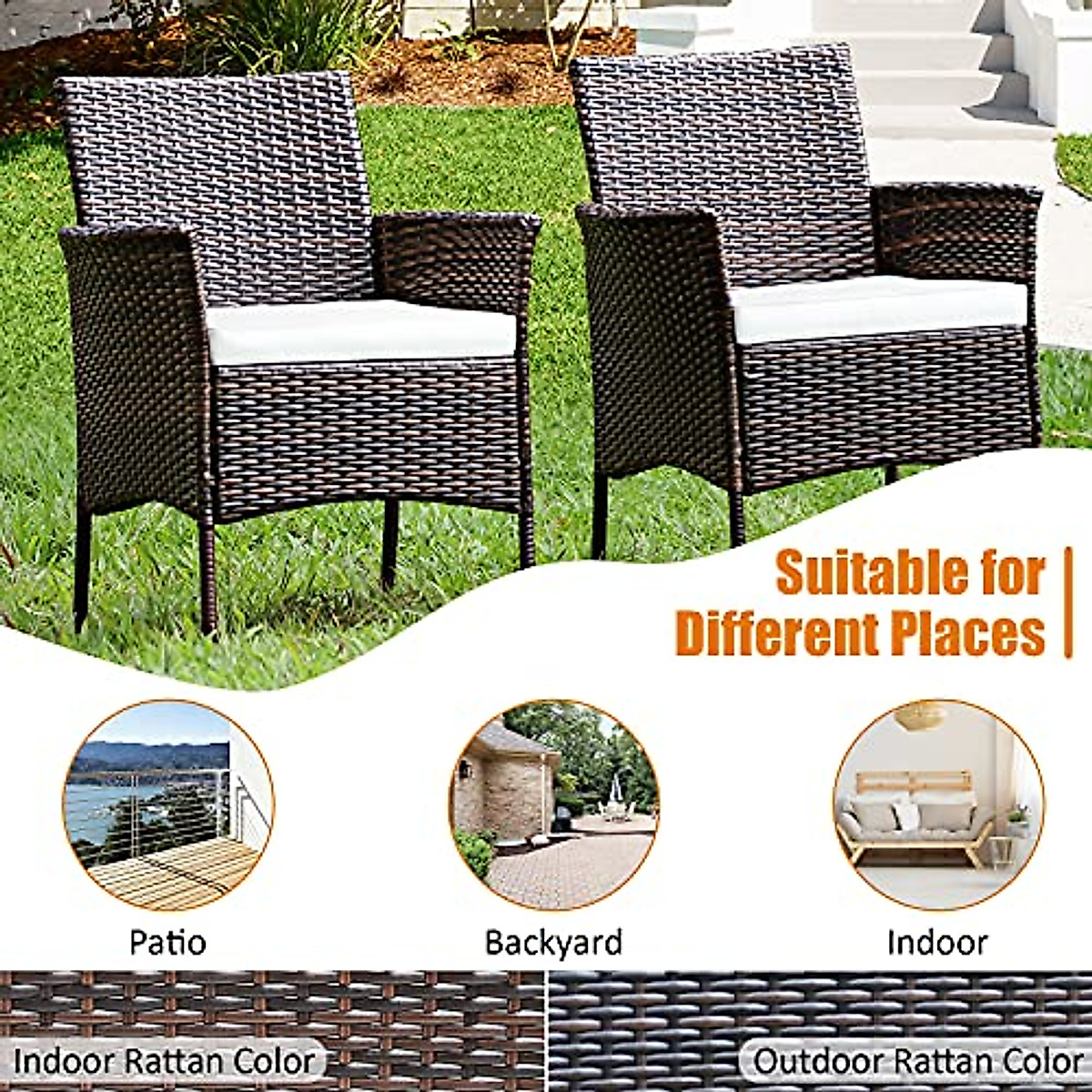 Tangkula 2 Pieces Patio Wicker Chair, Outdoor PE Rattan Armchairs with Removable Cushions, Patio Dining Resin Wicker Chairs for Garden, Poolside, Lawn, Porch and Backyard (Mix Brown)