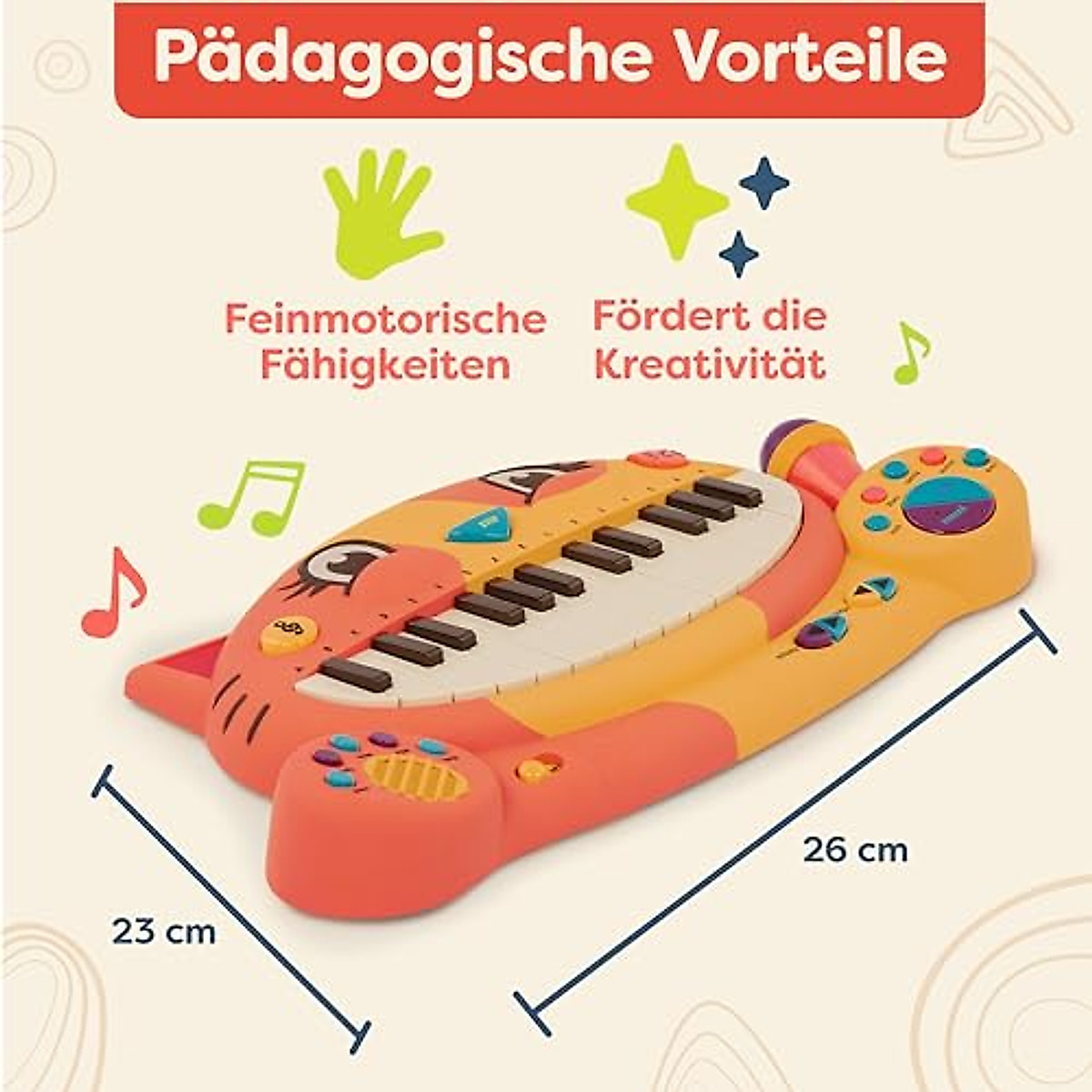 B. toys- Meowsic- Interactive Cat Piano – Toy Piano & Microphone – Musical Instrument For Toddlers, Kids – 20+ Songs, Sounds & Recording Feature – 2 Years +