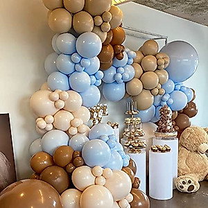 Blue Brown Balloon Garland Double Stuffed Blush Balloon Arch Kit Latex Tan Balloons For Teddy Bear Baby Shower Neutral Birthday Graduation Party Anniversary luau Boho Safari Decorations