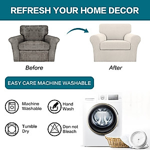 Turquoize 2 Piece Chair Covers Chair Slipcovers for Living Room Armchair Couch Cover Chair Sofa Cover with Individual Cushion Covers Furniture Cover for Chairs Feature Jacquard Fabric (Chair, Ivory)