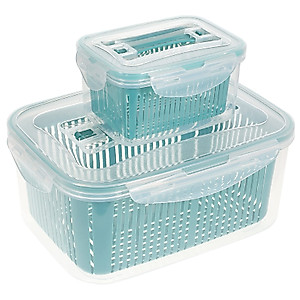UPKOCH 2pcs Box Refrigerator Storage Box Cereal Container Food Storage Box Glass Food Containers Fruit Drain Storage Box Sink Strainer Basket Fridge Strainer Box Fresh Box Drain Fruit Box