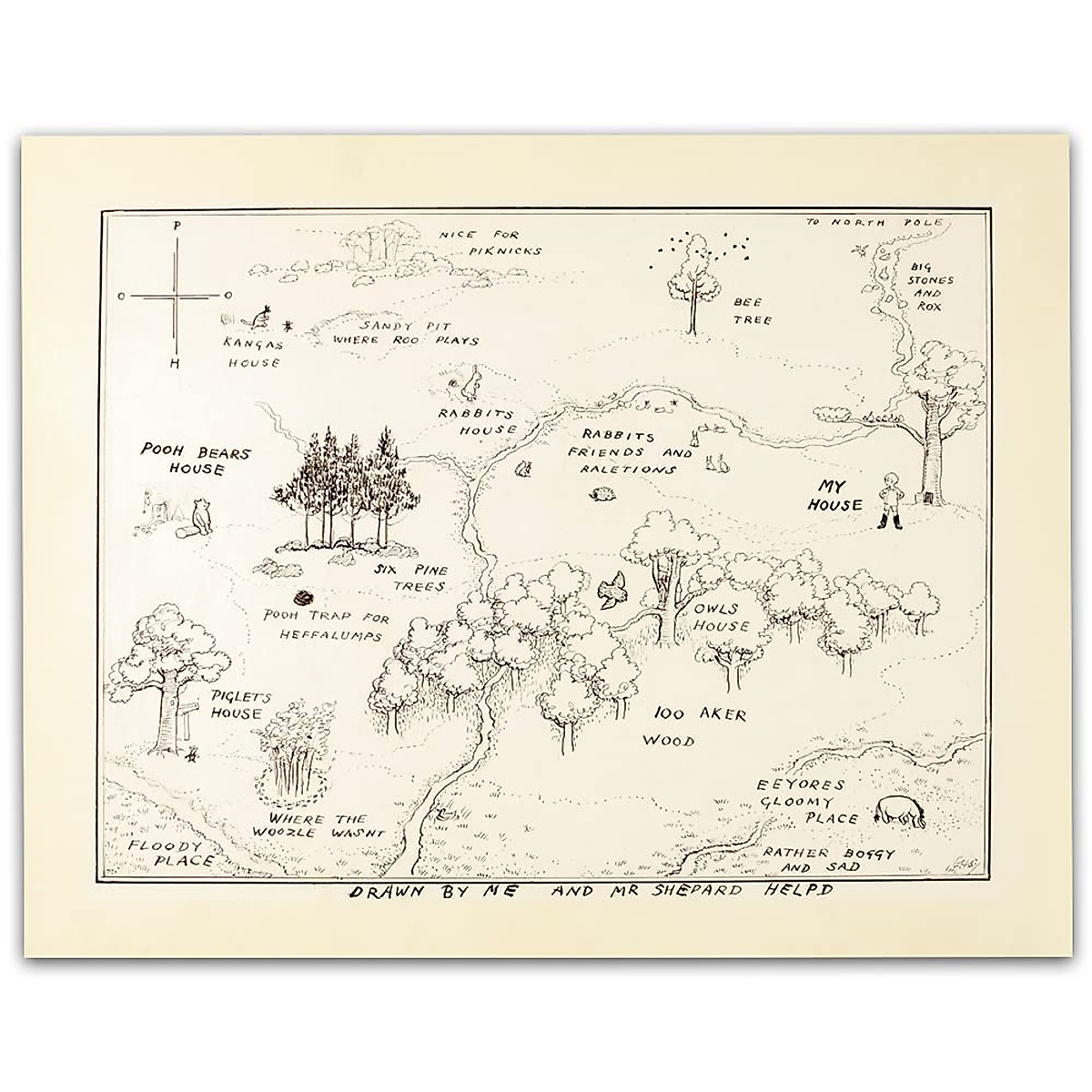 Classic Winnie the Pooh Decorations - Map of The Hundred Acre Wood - 11x14 Unframed Print - Pooh Bear Art, Classic Winnie the Pooh Nursery Decor, Playroom Pooh Bear Decals, Winnie the Pooh Wall Decor