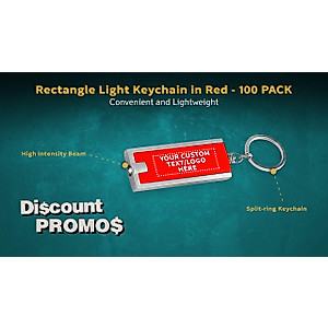 DISCOUNT PROMOS 100 Flashlight Keychains Pack - Customizable Text, Logo - Rectangle, Plastic - Red