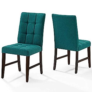 Modway Promulgate Biscuit Tufted Upholstered Fabric Dining Side Chair, Set of 2, Teal