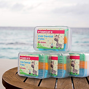 FAMILIFE Floss Picks, 120 Pcs Kid's Dental Floss Cleaner Without Fluoride, Tooth Pick Flossers with 4 Travel Handy Cases, Helps to Fight Tooth Decay and Keep Your Kids’ Teeth Clean, for Family