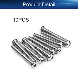 Yinpecly M5 x 40mm Machine Screws Pan Phillips Cross Head Screw 304 Stainless Steel Fasteners Bolts Silver Gray 10Pcs