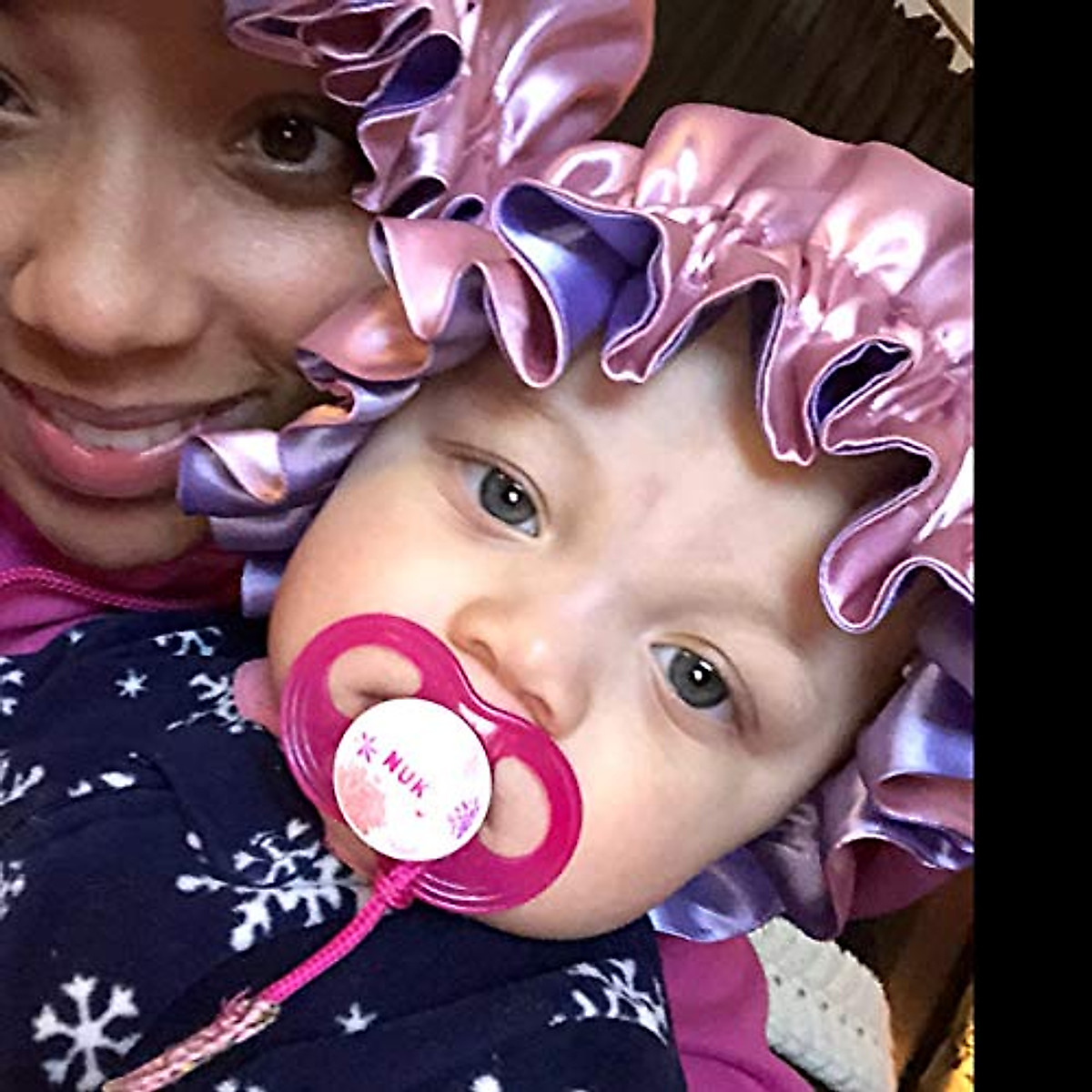 AKISS Reversible Satin Silk Sleep Hair Bonnet for Newborn Baby Girl Boy (Taffy/Lavender, 1~3 M)