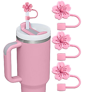 Clakioom Flower Straw Cover Cap for Stanley Cup, 3Pcs Straw Toppers Accessories Compatible with Pink Stanley Cup 40 Oz Tumbler, for Home and Party Decor (Pink)