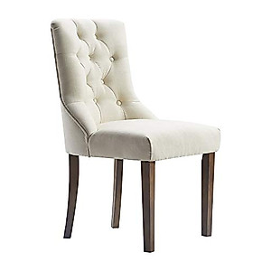 Finch Elmhurst Modern Button-Tufted Dining Chair, Elegant High Back Upholstered Fabric Accent, Set of Two, Cream