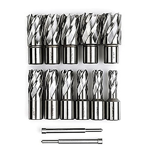 OSCARBIDE Annular Cutter Set 13pcs 3/4"Weldon Shank 1"Cutting Depth and 7/16 to 1-1/16 inch Cutting Diameter Mag Drill Bits for Magnetic Drill Press with 2 pcs Pilot Pins