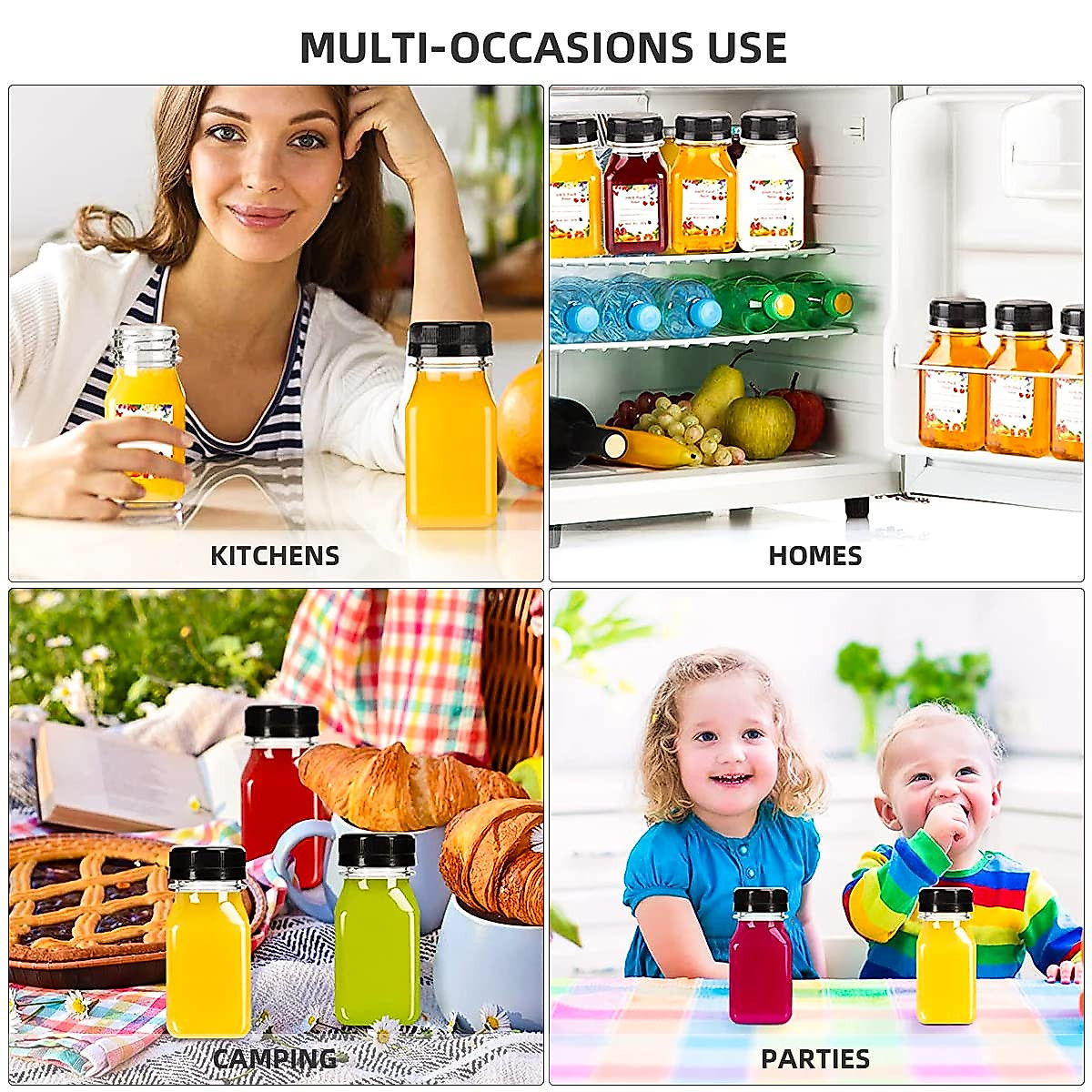 OAMCEG 36 PCS Juice Bottles with Caps, 8 oz Small Bottles for Liquids, Plastic Containers with Lids, Clear Juicing Bottles Reusable, Mini Fridge Bottles for Juicing, Smoothie, Drinking, Beverages