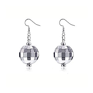 Disco Ball Earrings for Women, Silver Mirror Ball Earrings ,60's or 70's Silver Disco Ball Earrings for Women's Costume Accessories