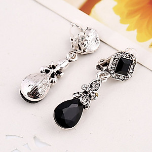 Bridal Vintage Earring Long Resin Rhinestone Clip on Earrings Without Piercing For Women (Black)