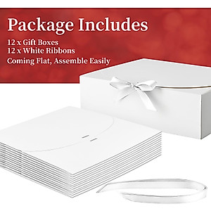 Ocmoiy 12 Pack Gift Boxes with Lids, 10.6x7.8x3.1 Inch White Paper Gift Box with Ribbon, Bridesmaid Proposal Box for Wedding, Packaging, Baby Shower, Birthday, Christmas, Party, Present Crafting