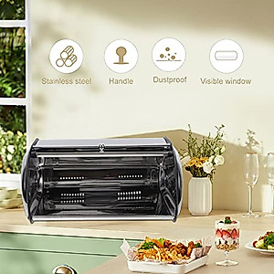 Tofficu Bread Storage Container Metal Bread Box Stainless Steel Roll Top Bread Bin Modern Bread Storage Holder Food Keeper Container Organizer with Lid for Kitchen Dining Metal Bread Box Roll Top