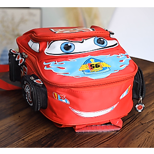 Toddler Boys Girls Backpack Waterproof Cartoon Truck Car Kindergarten Child Snack School Bag (Red)
