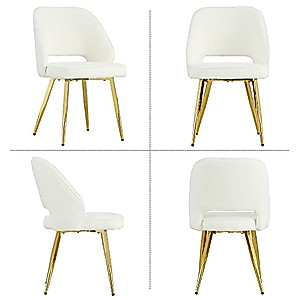 JUFU Dining Chairs Set of 4 Teddy Fleece Chair, Modern Side Chairs Upholstered Dining Room Chairs with Soft Cushion Seat & Gold Metal Legs Mid Century Chairs for Dining Room/Living Room/Kitchen