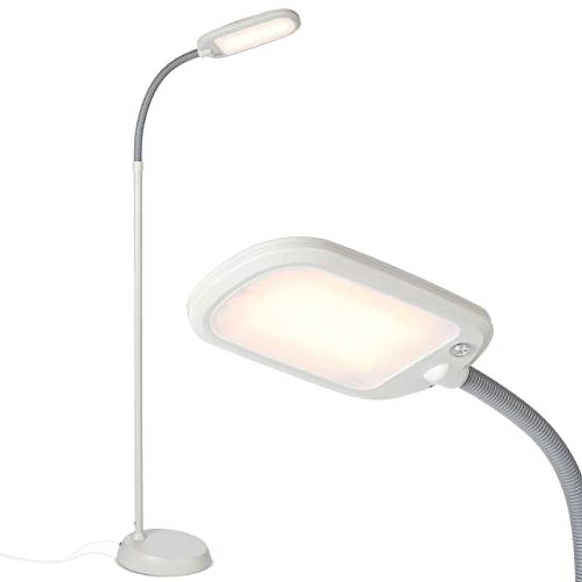 Brightech Litespan Slim LED Lamp, Modern Floor Reading Lamp Over Chair for Living Rooms & Offices, Tall Lamp with Adjustable Gooseneck, Crafts Work Light, Dimmable Standing Lamp for Bedroom - White