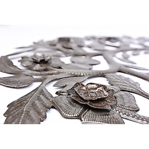 Front Door Metal Wreath with Flowers and Branches, Garden Wall Hanging Lid Sculpture, Handmade in Haiti 23 in. x 23 in.