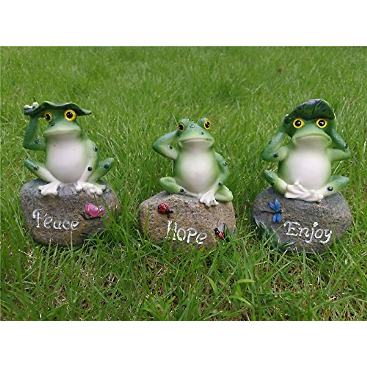 LANKER Frog Garden Statues – 3 Pack 5 Inch Frogs Sitting on Stone Sculptures Outdoor Decor Fairy Garden Ornaments