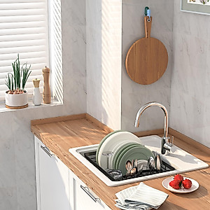 TQVAI Kitchen Dish Drying Rack Metal Dish Drainer with Full-Mesh Silverware Utensils Basket Holder, Black