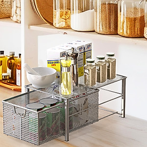 DecoBros Mesh Cabinet Basket Organizer with Split Card, Silver (Large - 10 x 15.8 x 7.5)