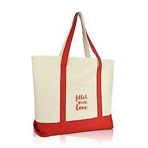 DALIX Filled With Love Cute Cotton Tote Bag in Red