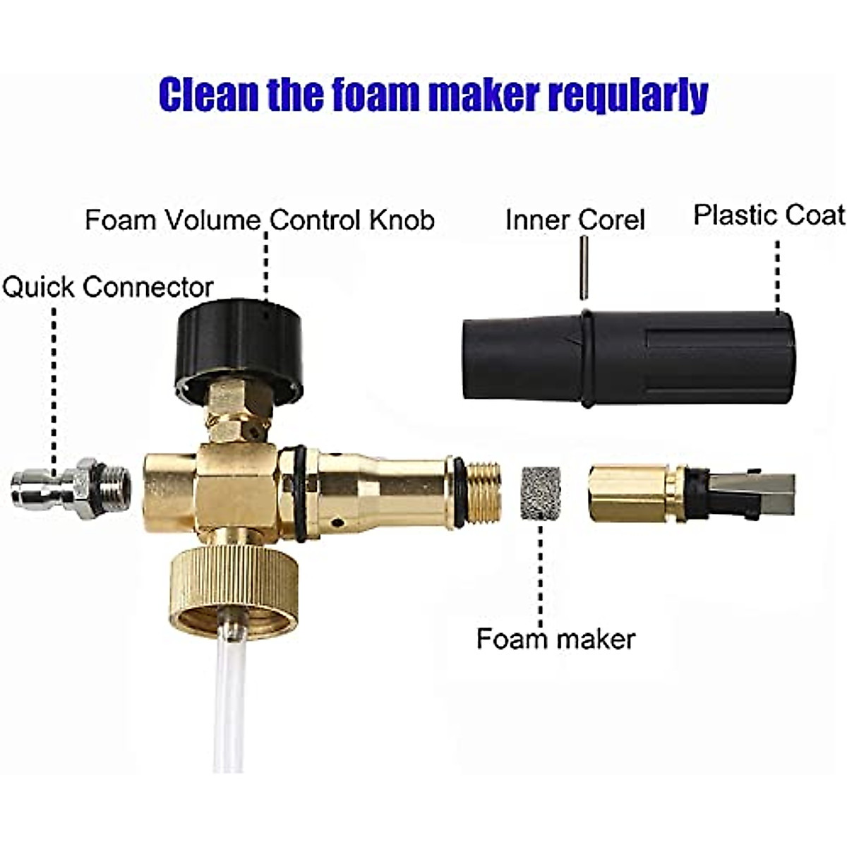 Tool Daily Short Pressure Washer Gun with Foam Cannon, 1/4 Inch Quick Connector, with 5 Pressure Washer Nozzle Tips, 1 Liter