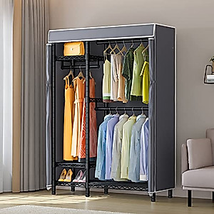 VIPEK V2C Heavy Duty Covered Clothes Rack for Hanging Clothes, Black Metal Clothing Rack with Gray Oxford Fabric Cover, Portable Closet Rack Freestanding Wardrobe Closet, 1 inch Rod, Max Load 650LBS