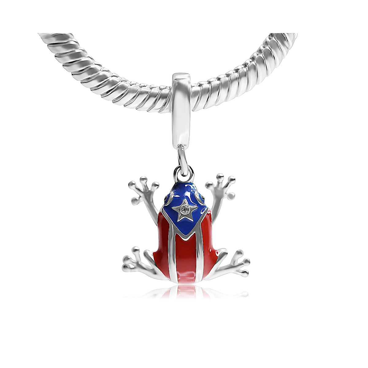 Authentic BOLENVI Puerto Rico Flag Coqui Frog 925 Sterling Silver Pendant Charm For Pandora & Similar Charm Bracelets or Necklaces