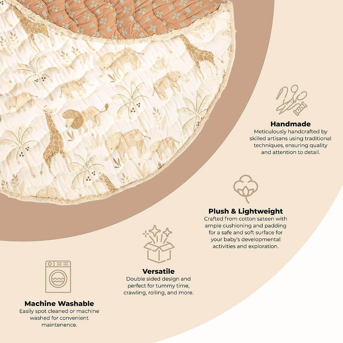 Crane Baby Activity Mat, Infant and Baby Quilted Playmat for Boys and Girls, Safari Animal, 40” x 40”