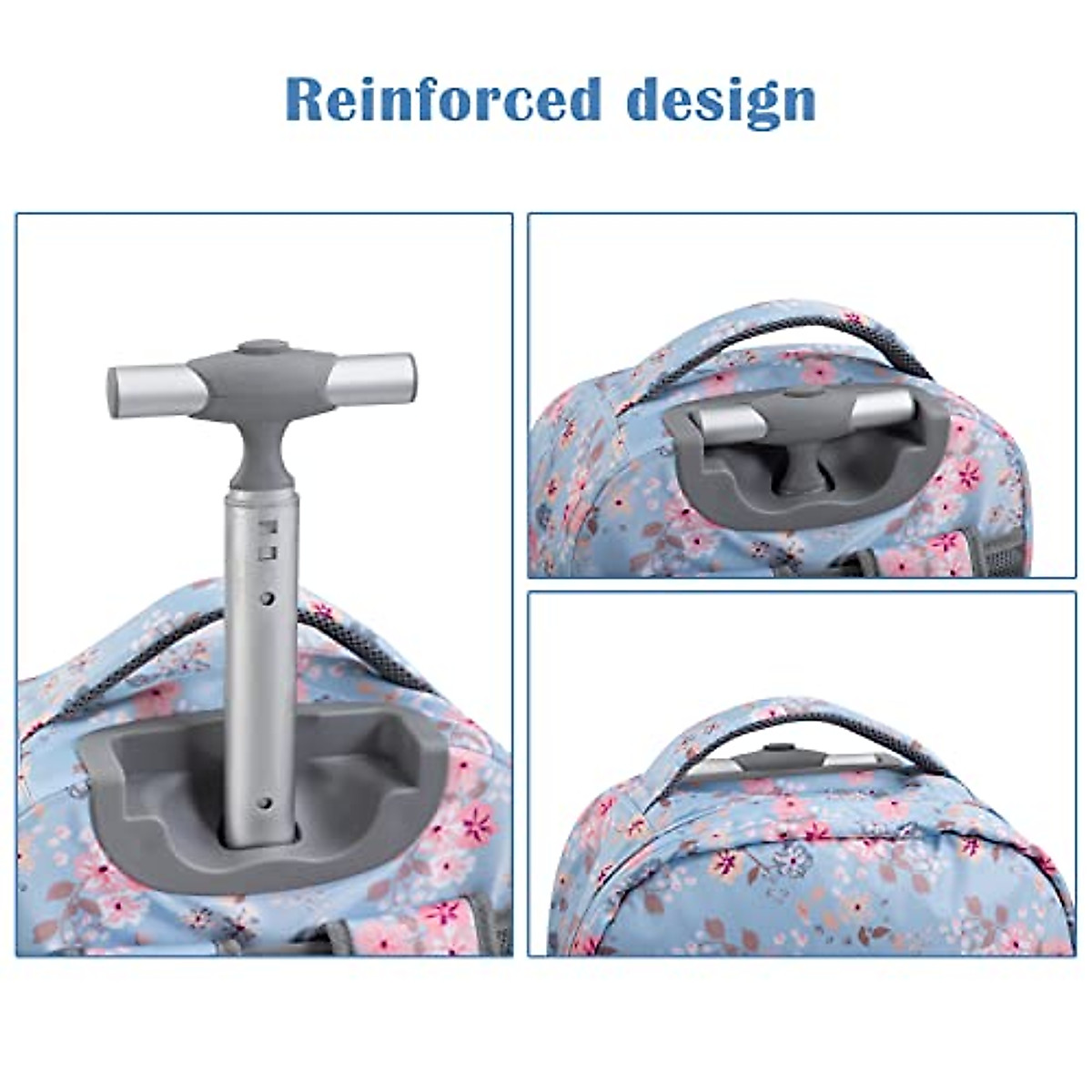 SKYMOVE 18 inches Wheeled Rolling Backpack Multi-Compartment Elementary Books Laptop Roller Bag Short Trip Carry-on for Women and Girls, Light Blue Flowers