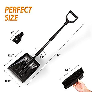 Zone Tech Snow Shovel Brush Kit 3-in-1 Replaceable Heads and Ice Scraper - Portable Snow Removal Shovel, Ice Scraper Emergency Collapsible Design, Easy Assemble and Use