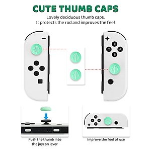 FUNDIARY Green Travel Carrying Case for Nintendo Switch and Switch OLED with Animal Crossing Leaf Design, Shockproof Accessories with Portable Storage Bag, Game Card Case, Handle Strap & 2 Thumb Caps